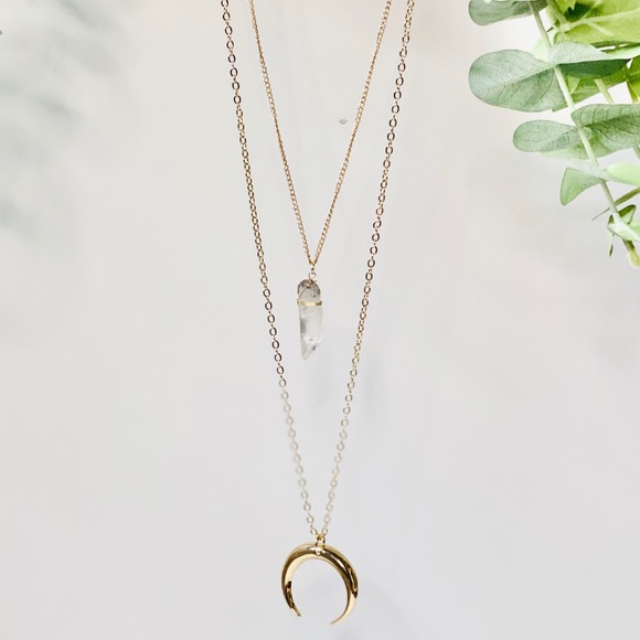 Jewelry | Long Double Chain Crescent Moon Necklace | Poshmark